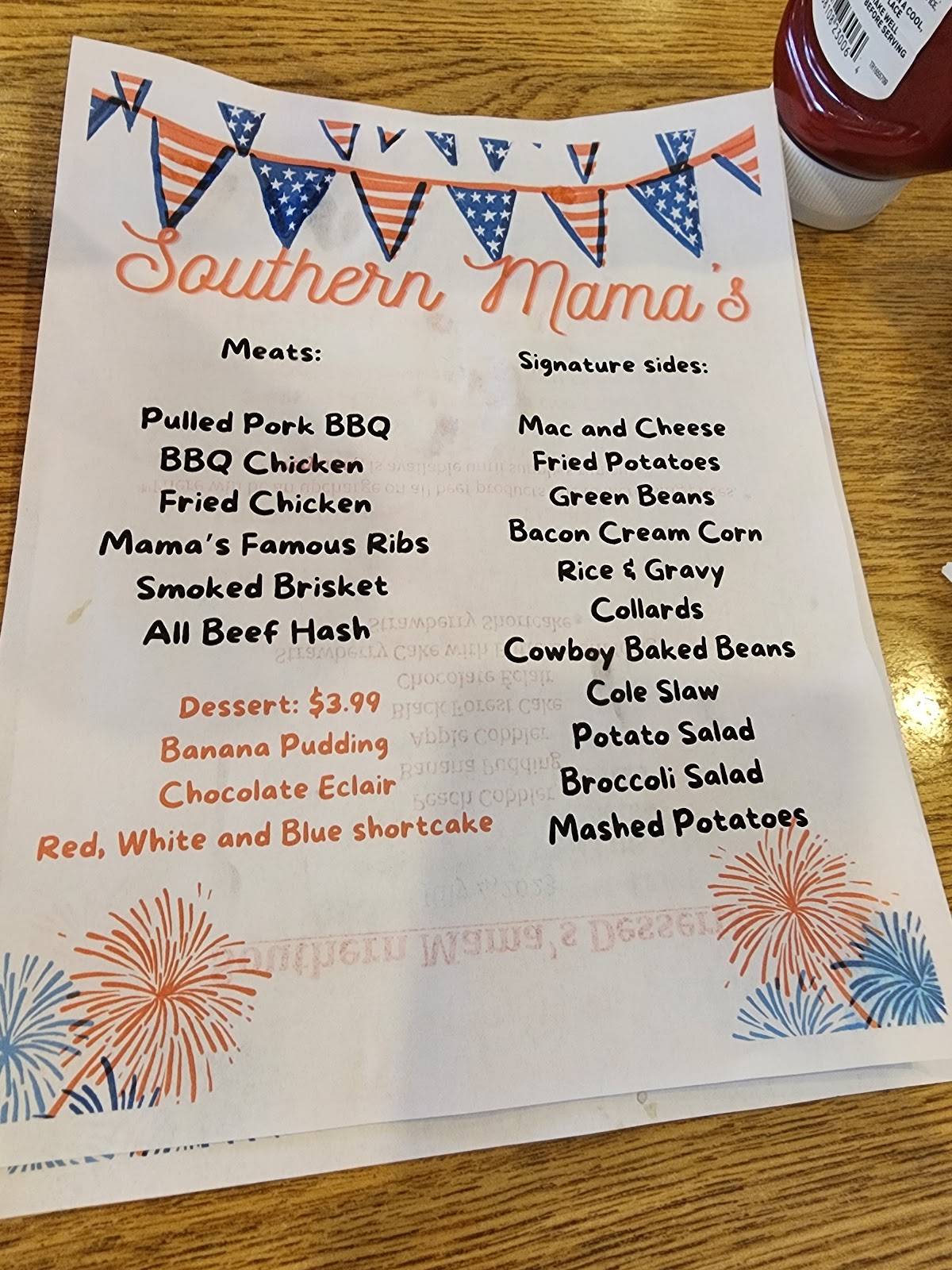 Menu at Southern Mama's restaurant, Elgin