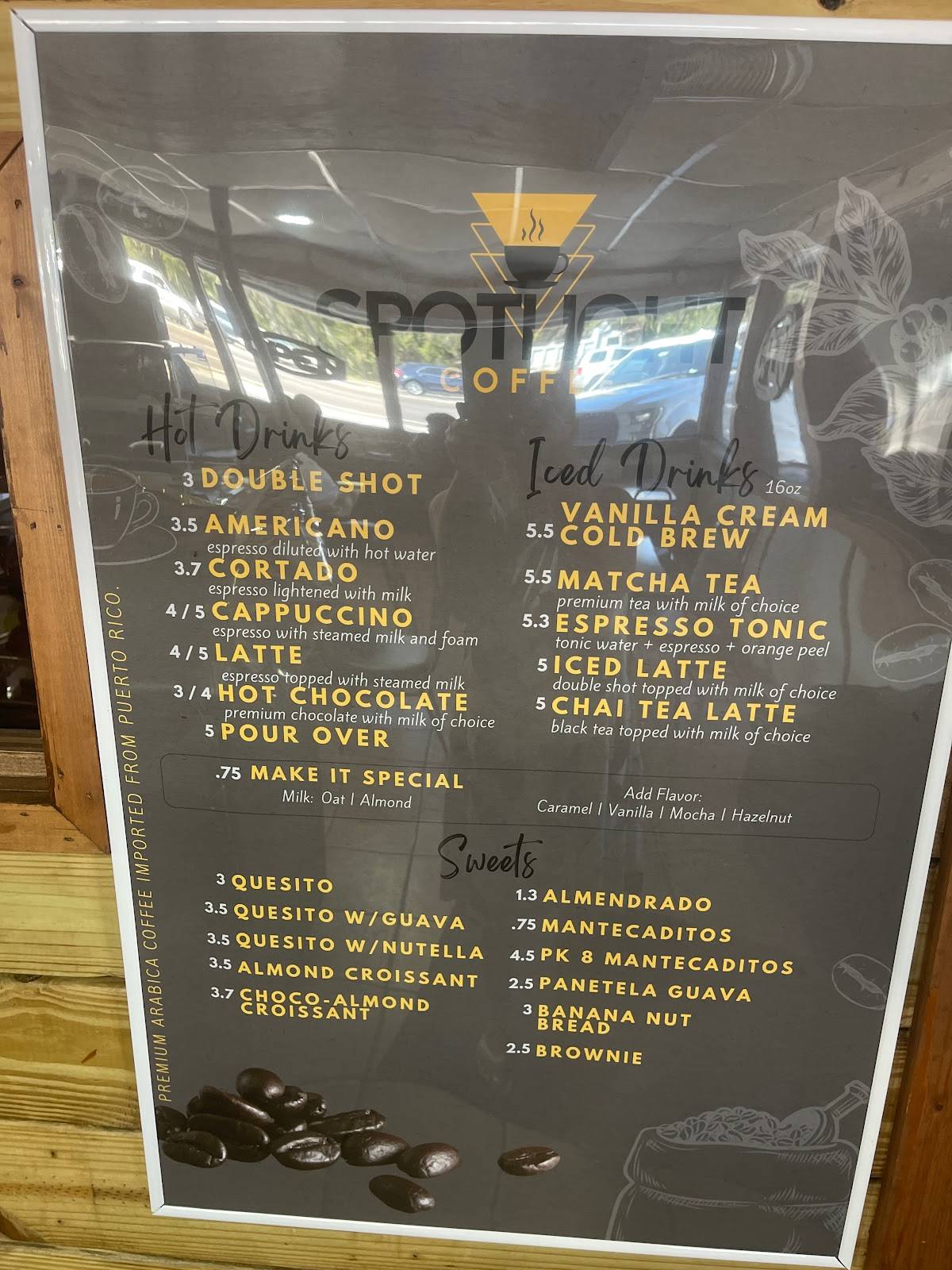 Menu at Spotlight Coffee Shop, Riverview