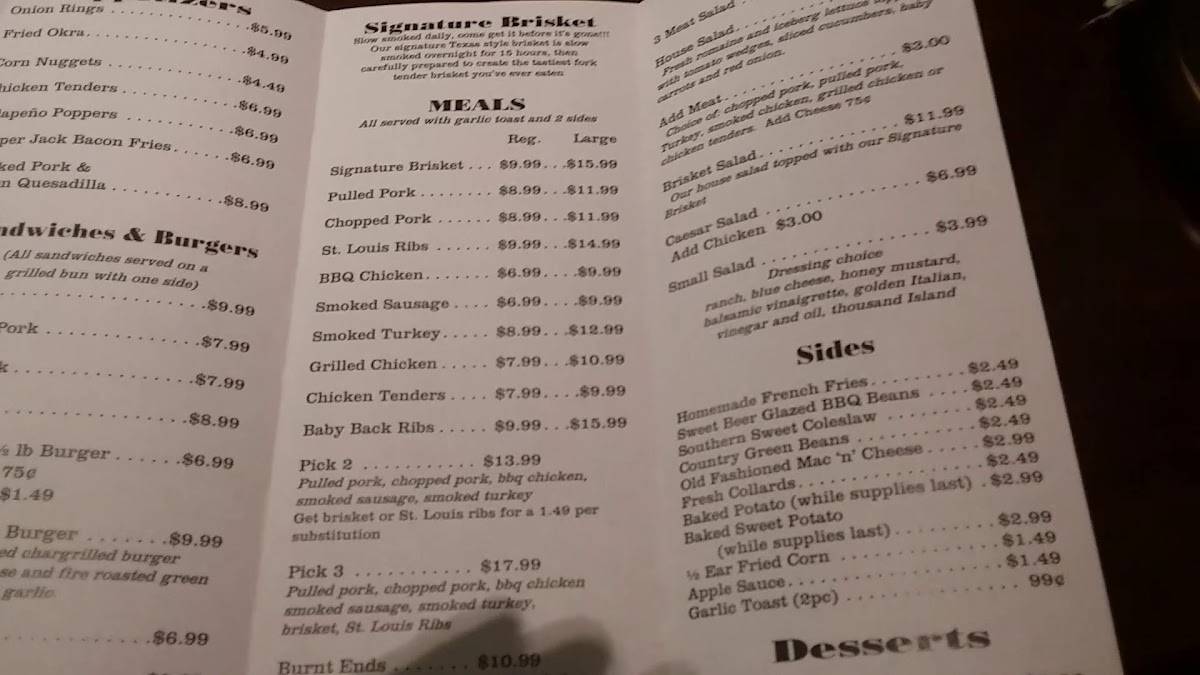Menu at Brisky's BBQ, St. Augustine