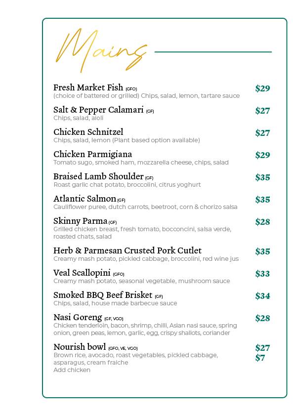 Menu at St Lords restaurant, Geelong