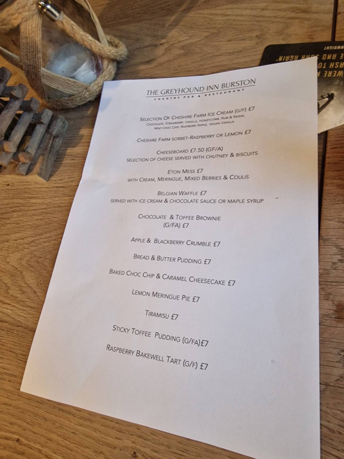 Menu at The Greyhound Inn pub & bar, Stafford, Poolside