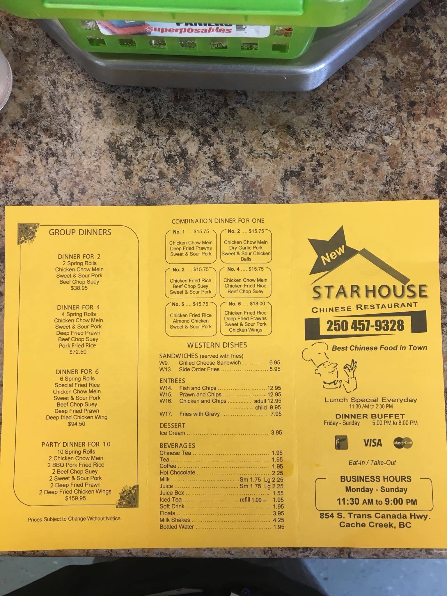 Menu at Star House Restaurant, Cache Creek