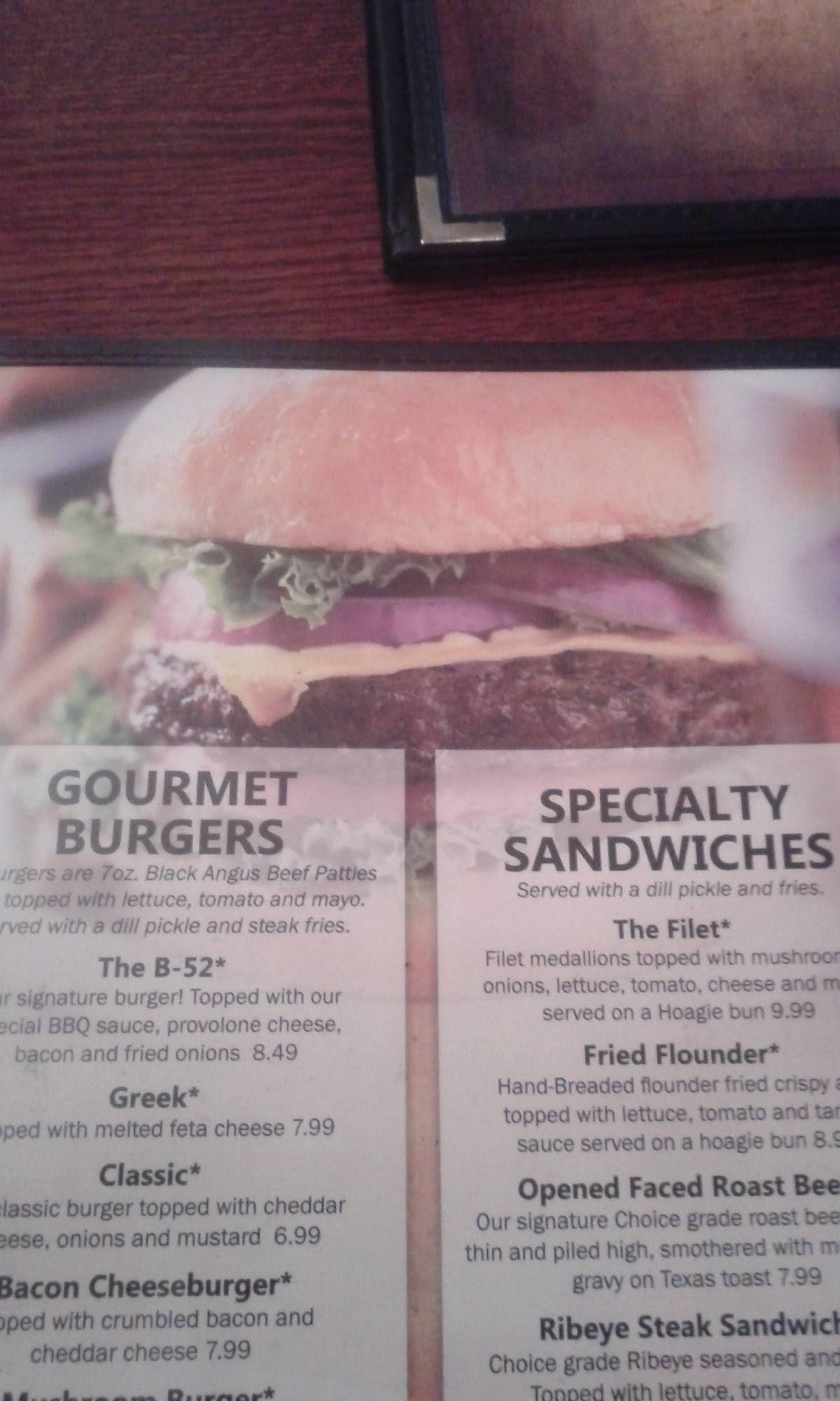 Menu at Basil's B52 steakhouse, Spartanburg
