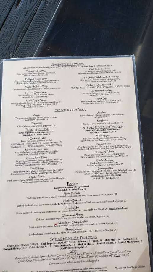 Menu at Carson's Creekside Restaurant, Middle River