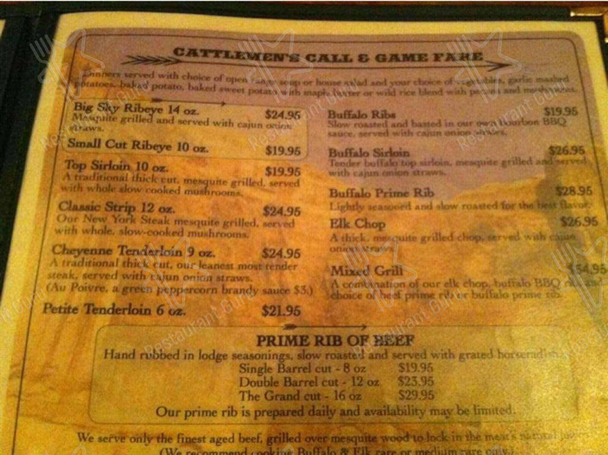 Menu at The Gun Barrel Steak & Game House, St. George