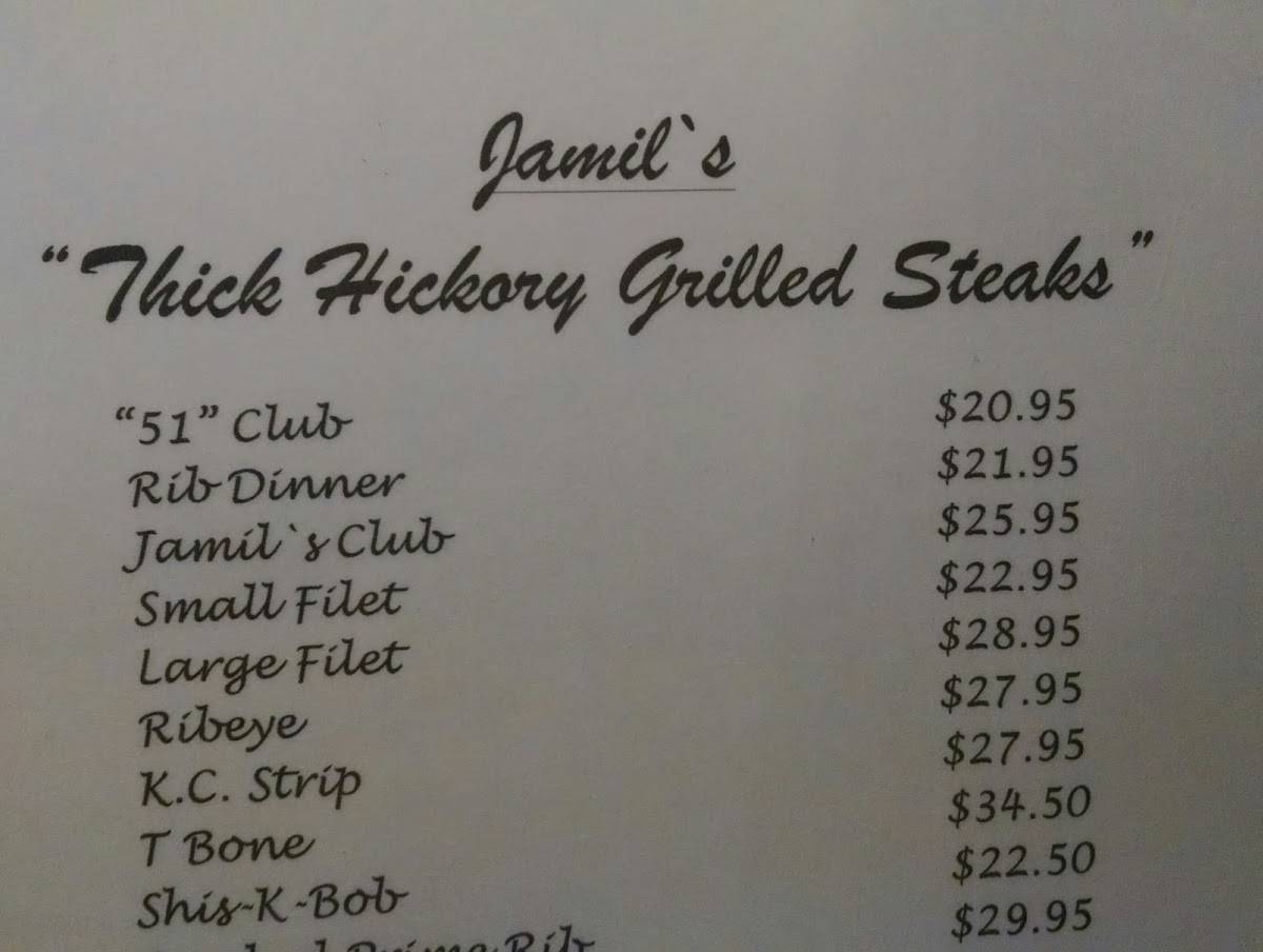 Menu at Jamil's Steakhouse, Tulsa