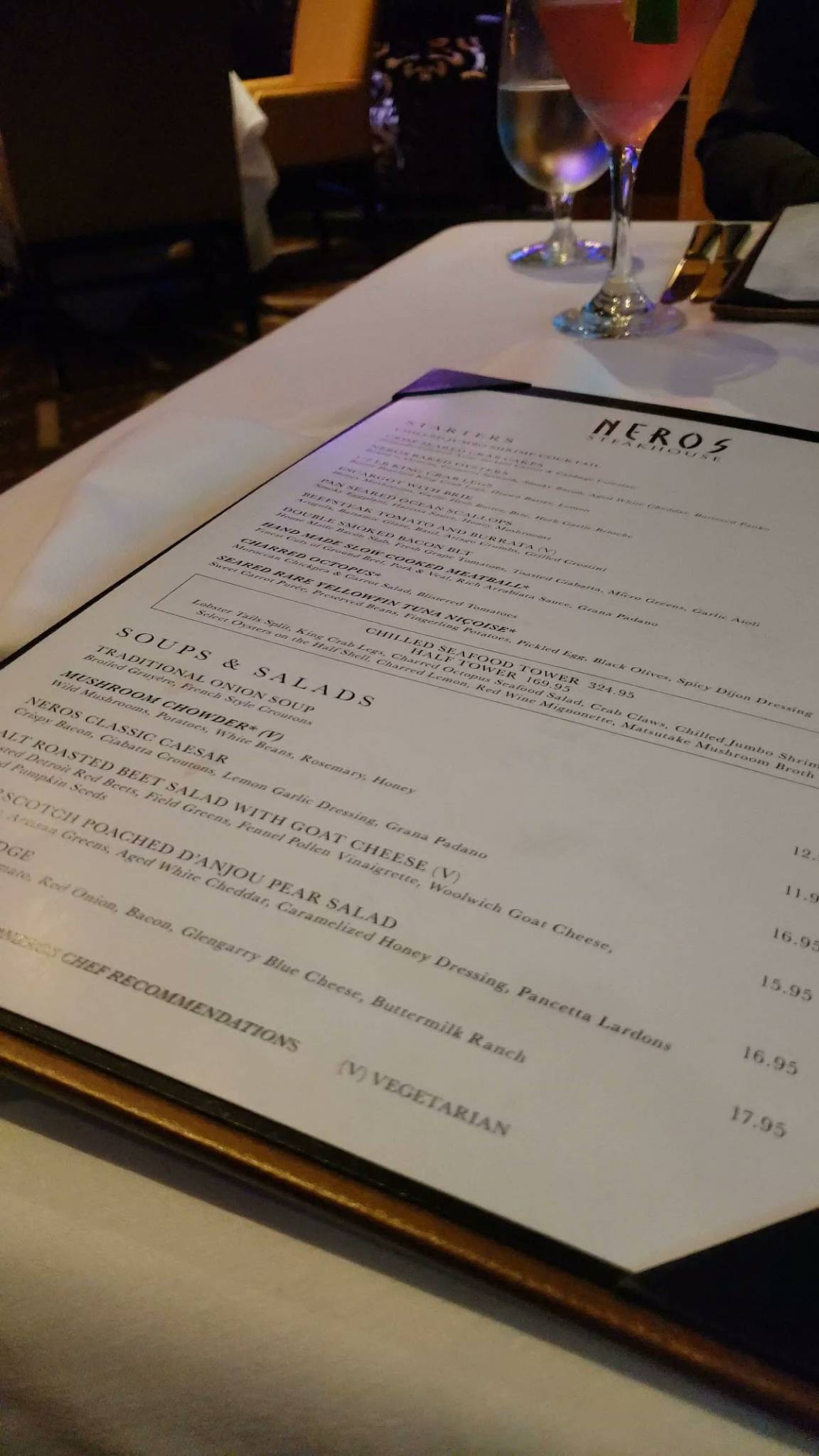 Menu at Neros Steakhouse, Windsor