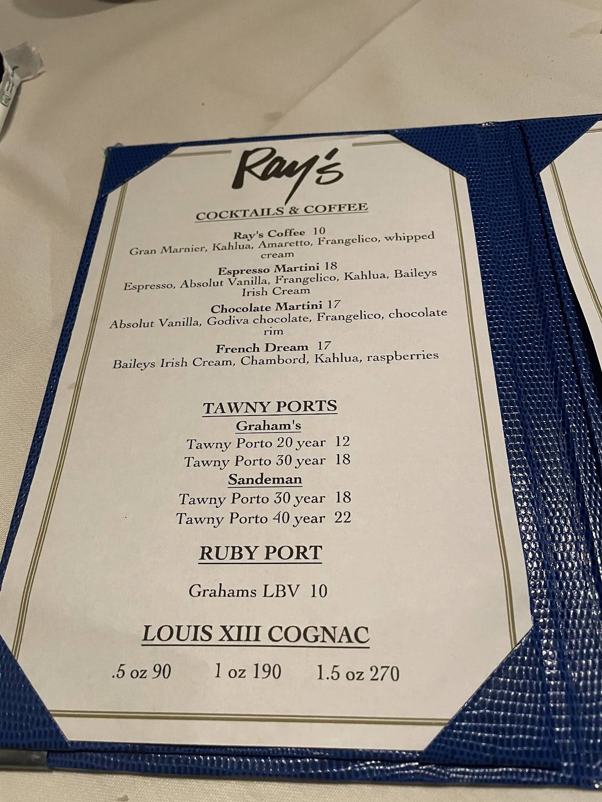 Menu at Ray's on the River steakhouse, Sandy Springs
