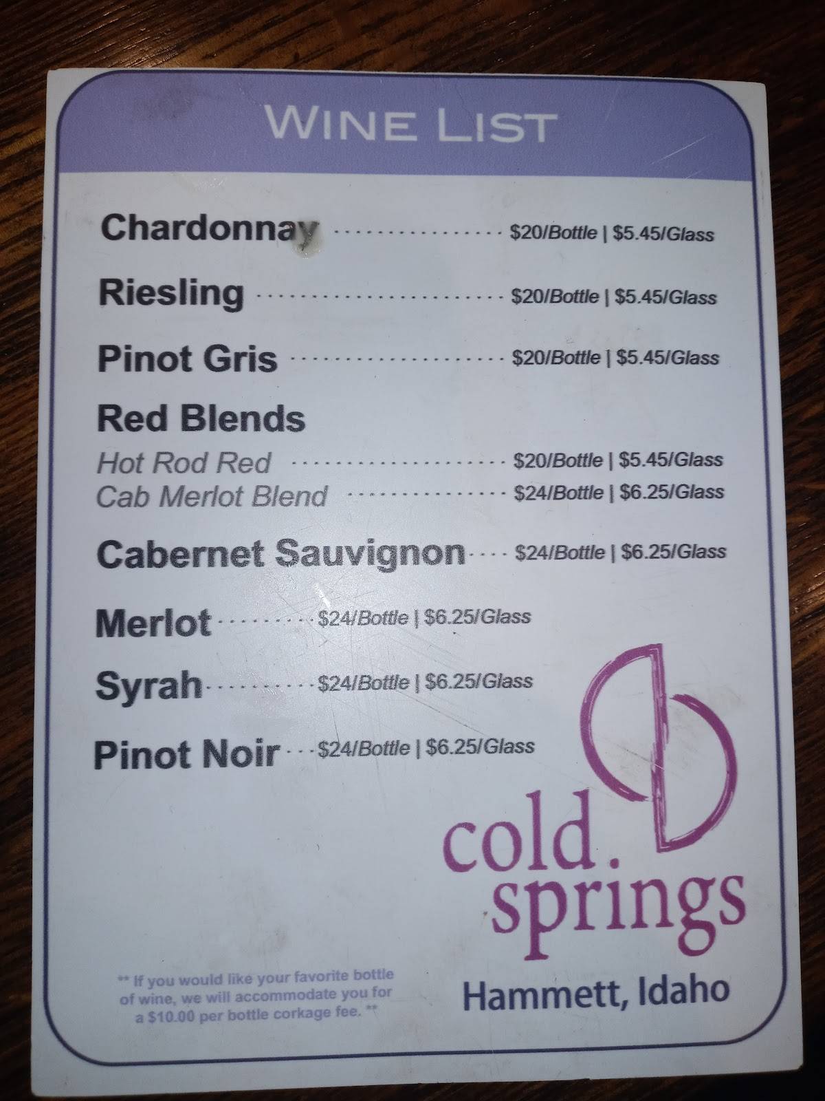Menu at Snake River Grill steakhouse, Hagerman
