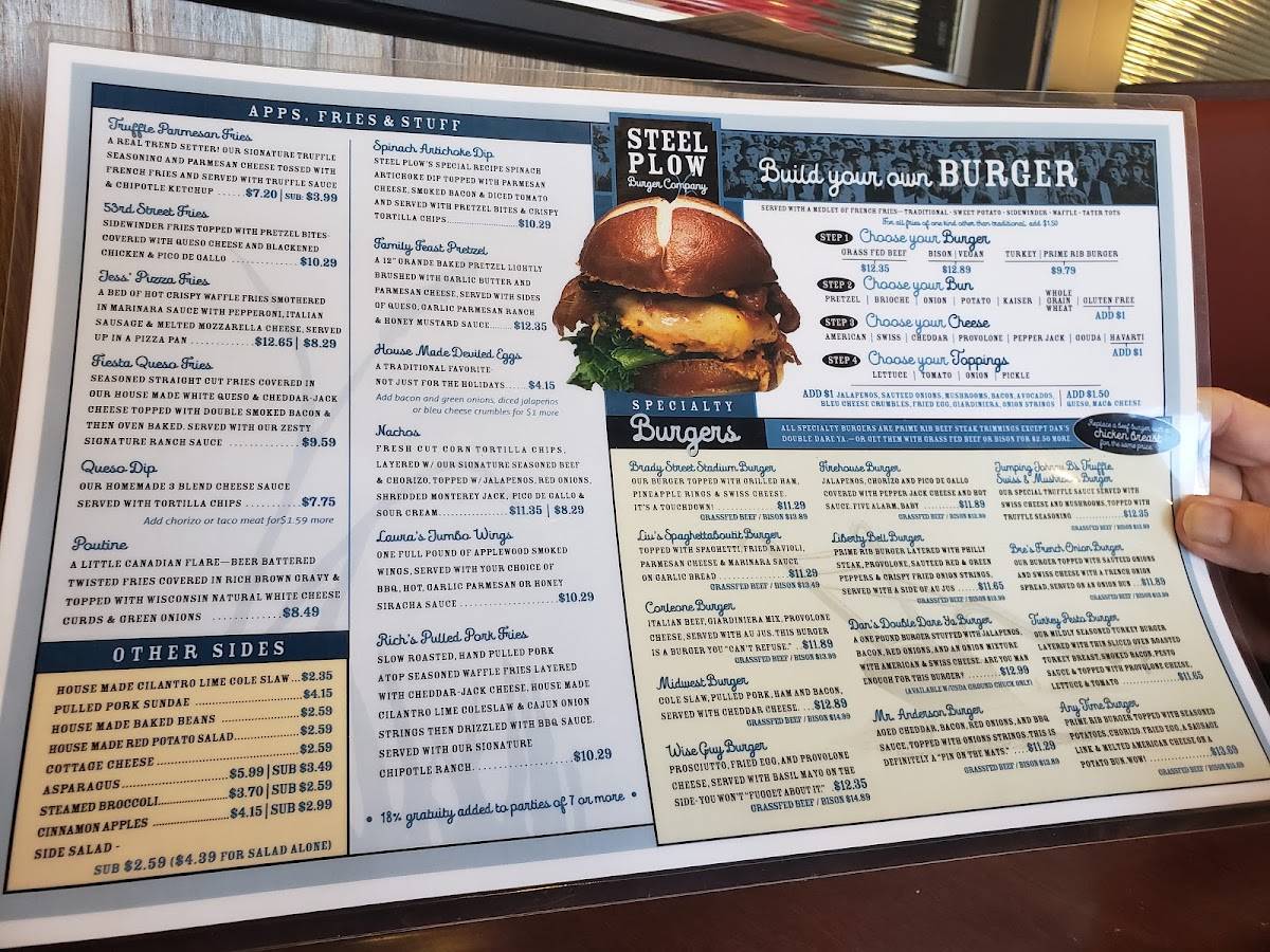 Menu at Steel Plow Burger Company restaurant, Davenport