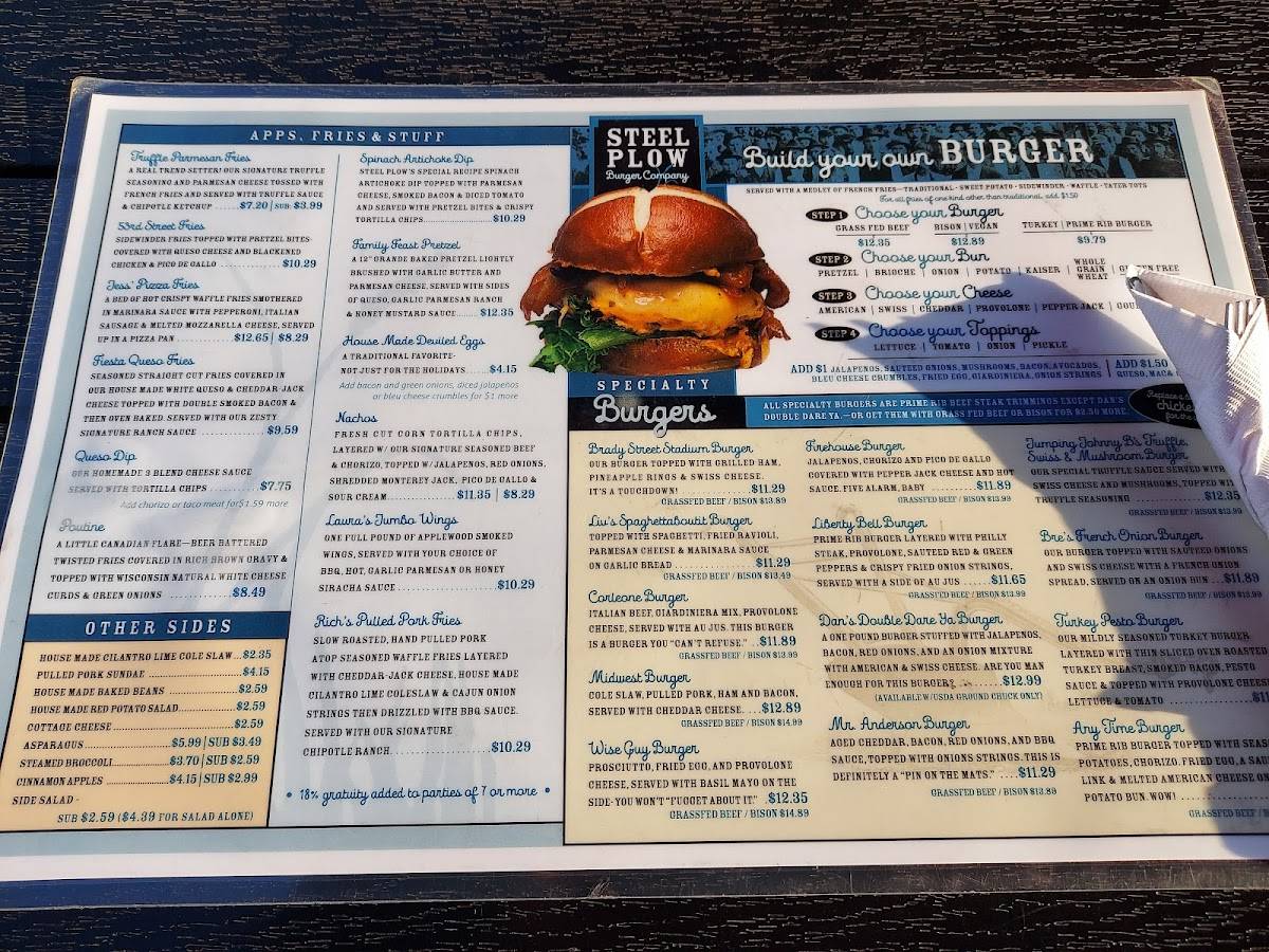 Menu at Steel Plow Burger Company restaurant, Davenport