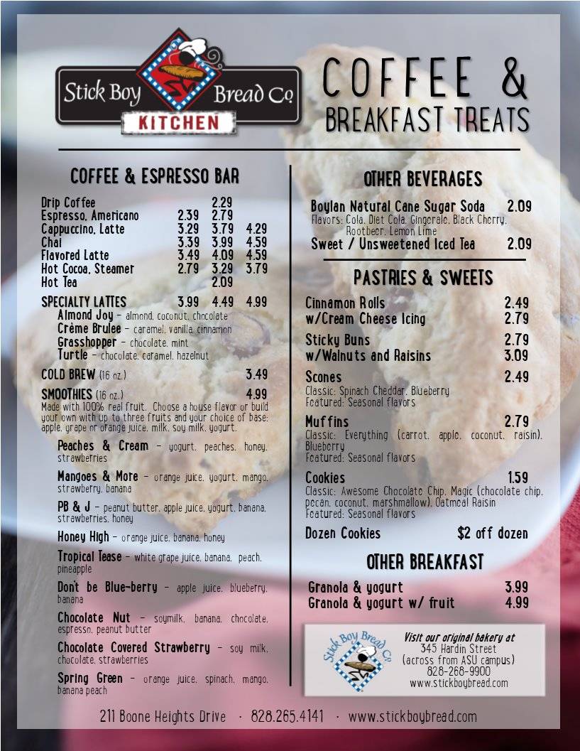 Menu at Stick Boy Kitchen restaurant, Boone