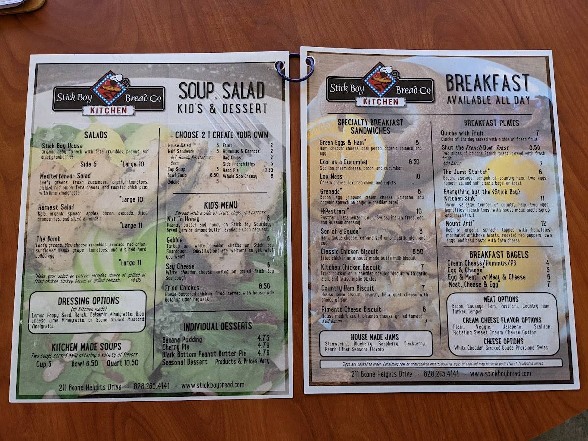 Menu at Stick Boy Kitchen restaurant, Boone