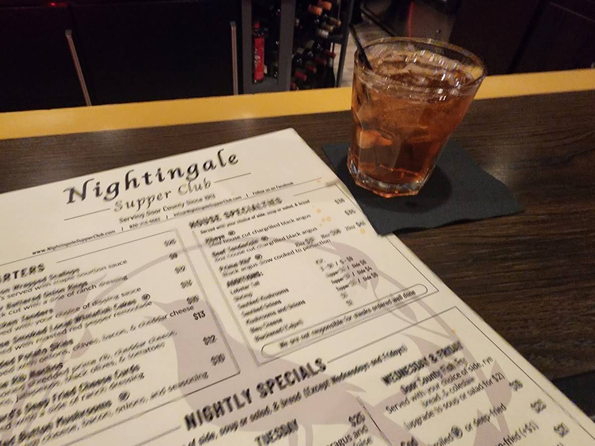 Menu at Nightingale Supper Club, Sturgeon Bay