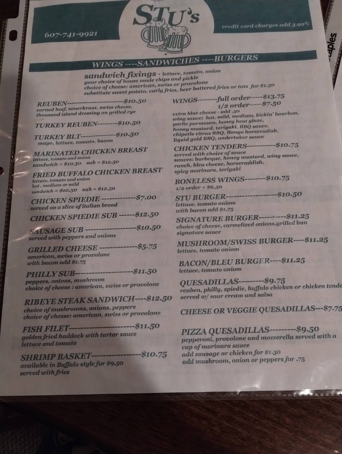 Menu at Stu's Place pub & bar, Endicott