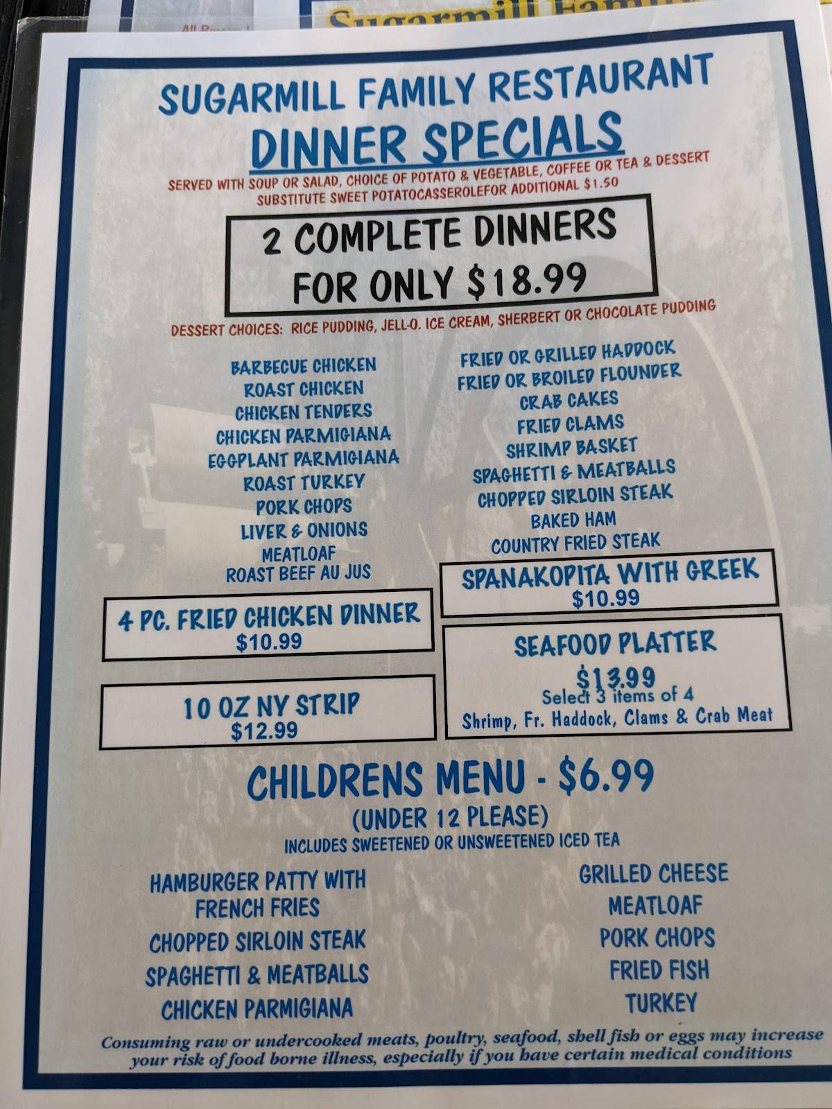 Menu at Sugarmill Restaurant, Homosassa