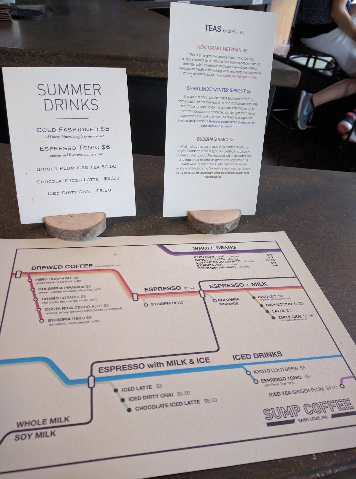 Menu at Sump Coffee cafe, St. Louis