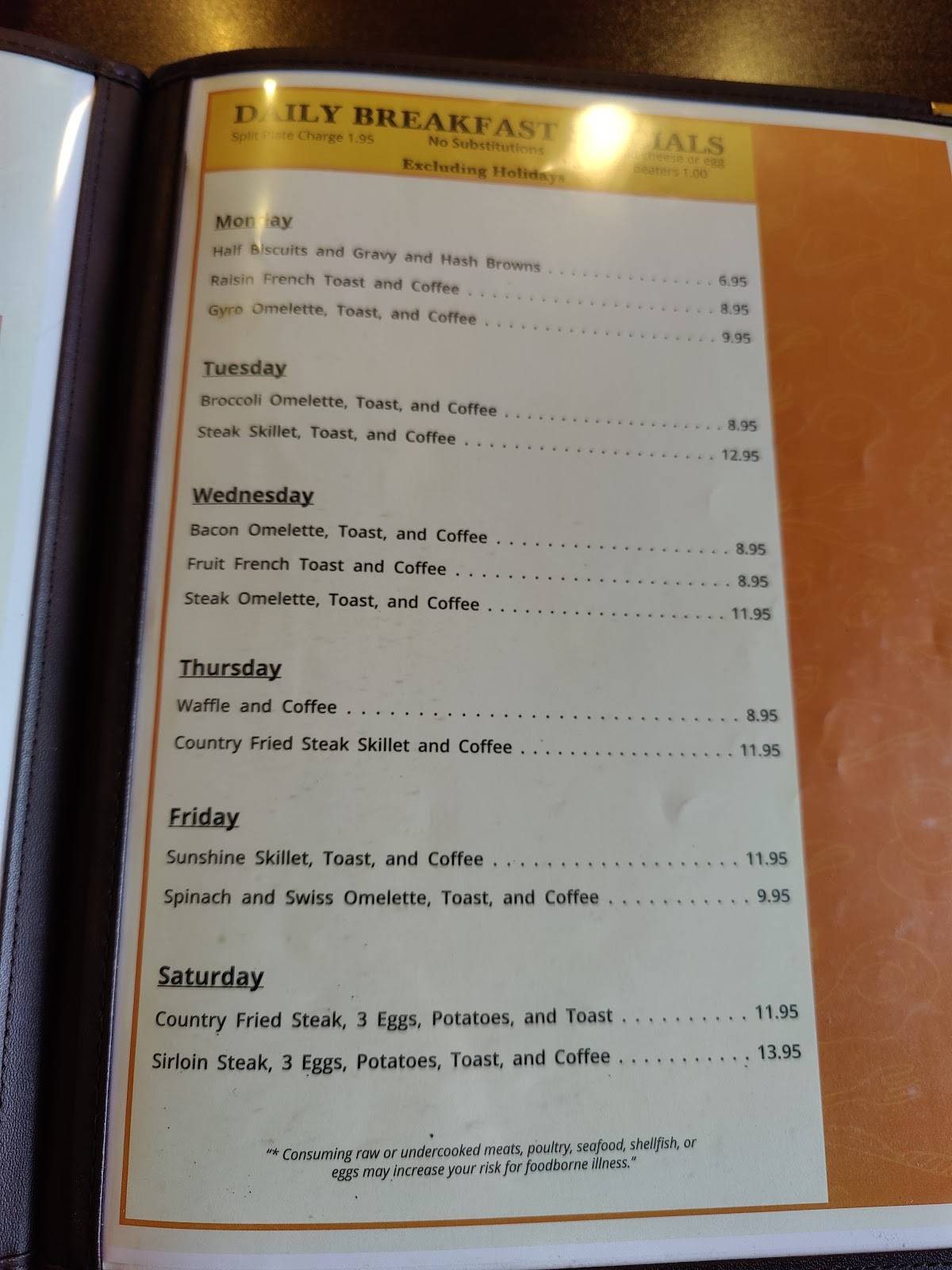 Menu at Sunshine Family Restaurant West, Dubuque, John F Kennedy Rd