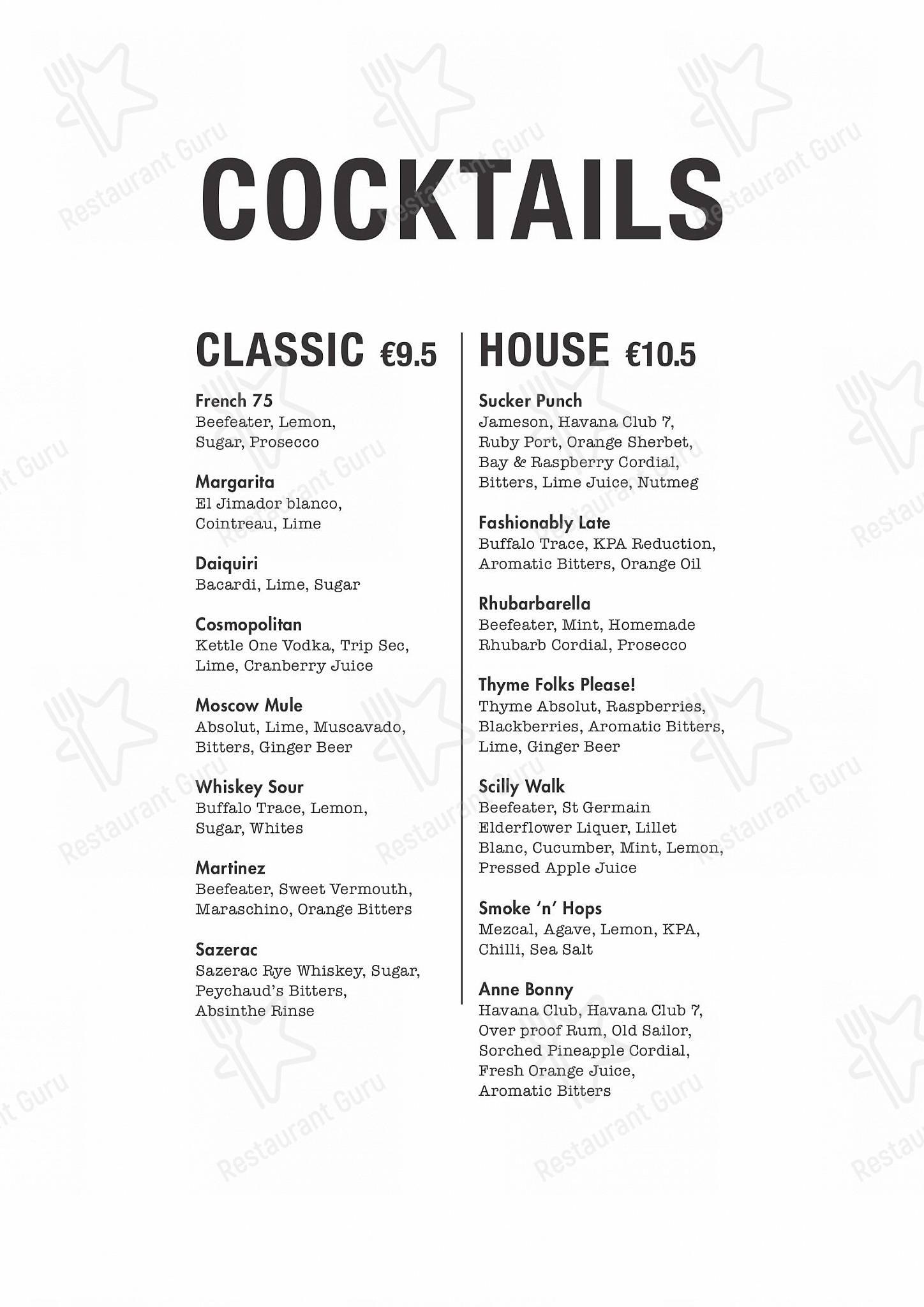 Menu at The Supper Club, Kinsale