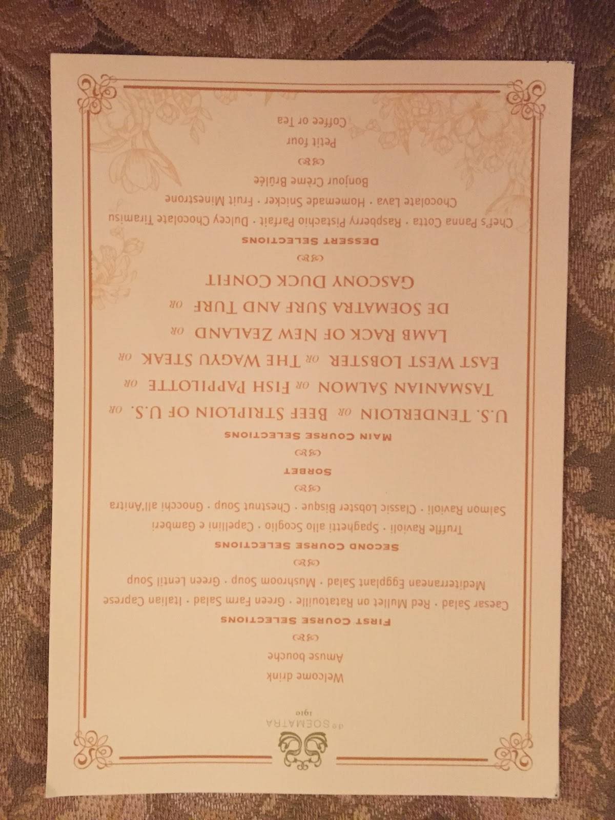 Menu at de Soematra restaurant, Surabaya, Jl. Sumatera No.75