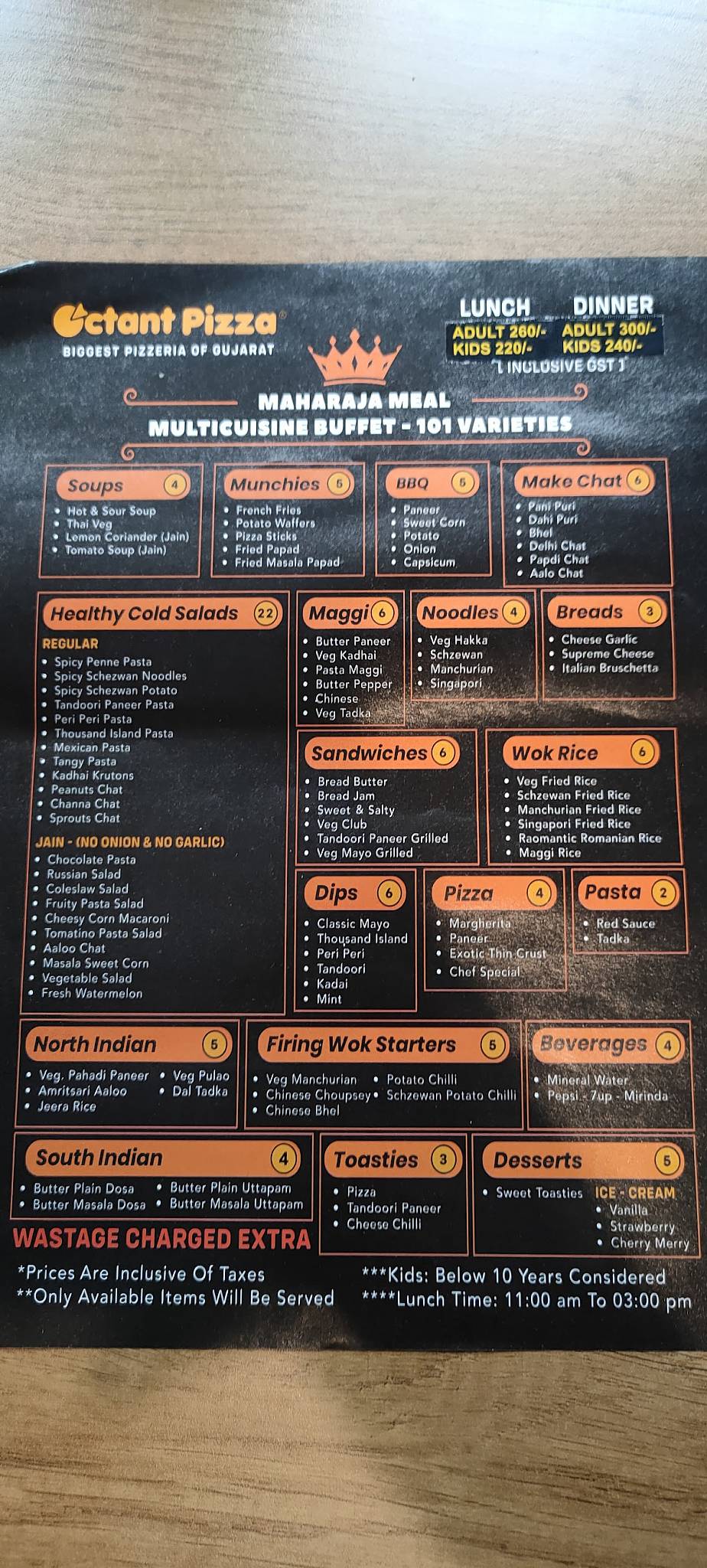 Menu at Oscar Pizza, Surat