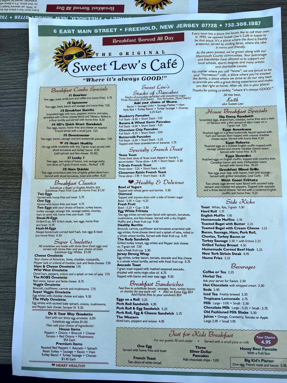 Menu at Sweet Lew's Cafe, Freehold