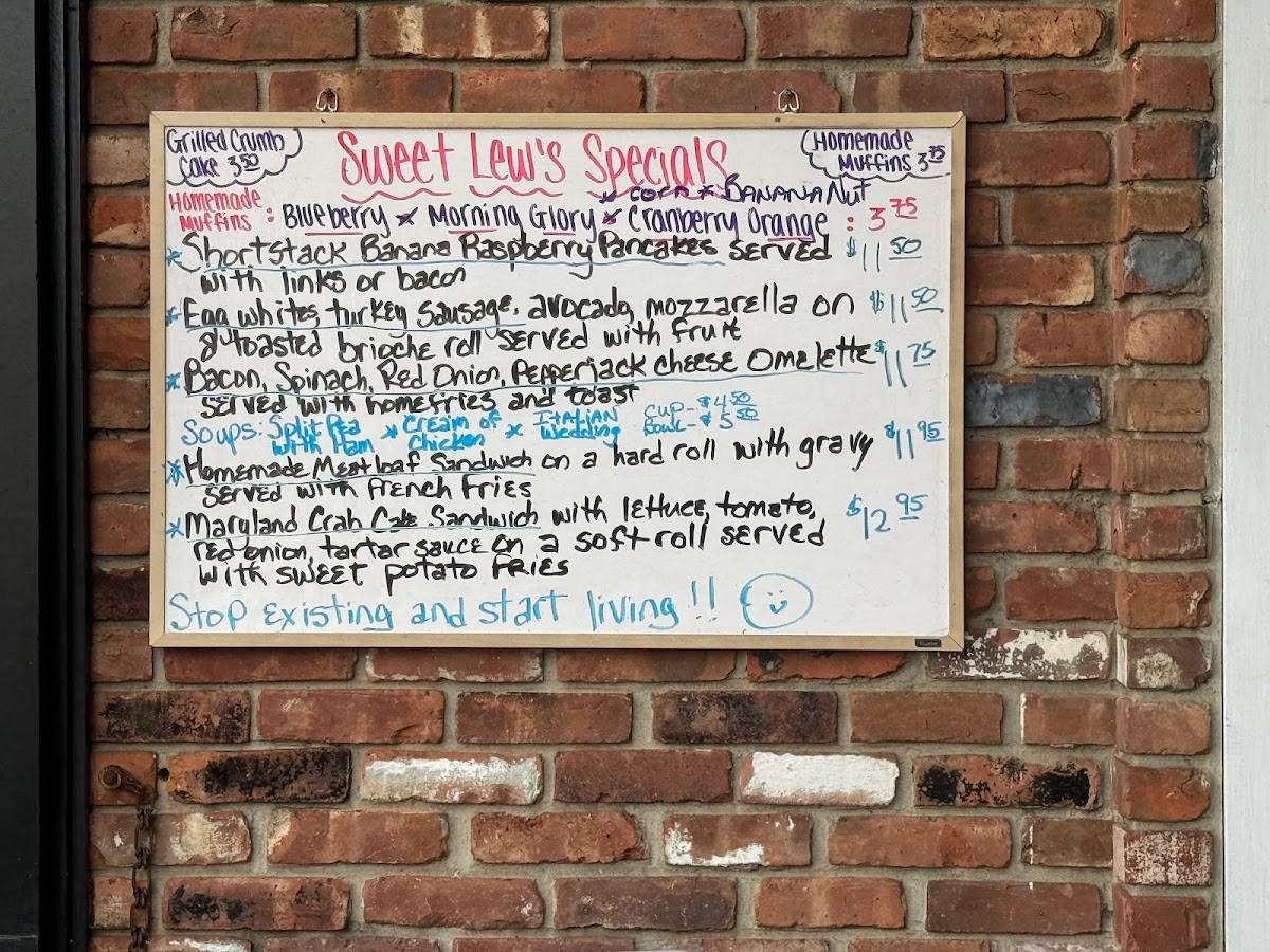 Menu at Sweet Lew's Cafe, Freehold