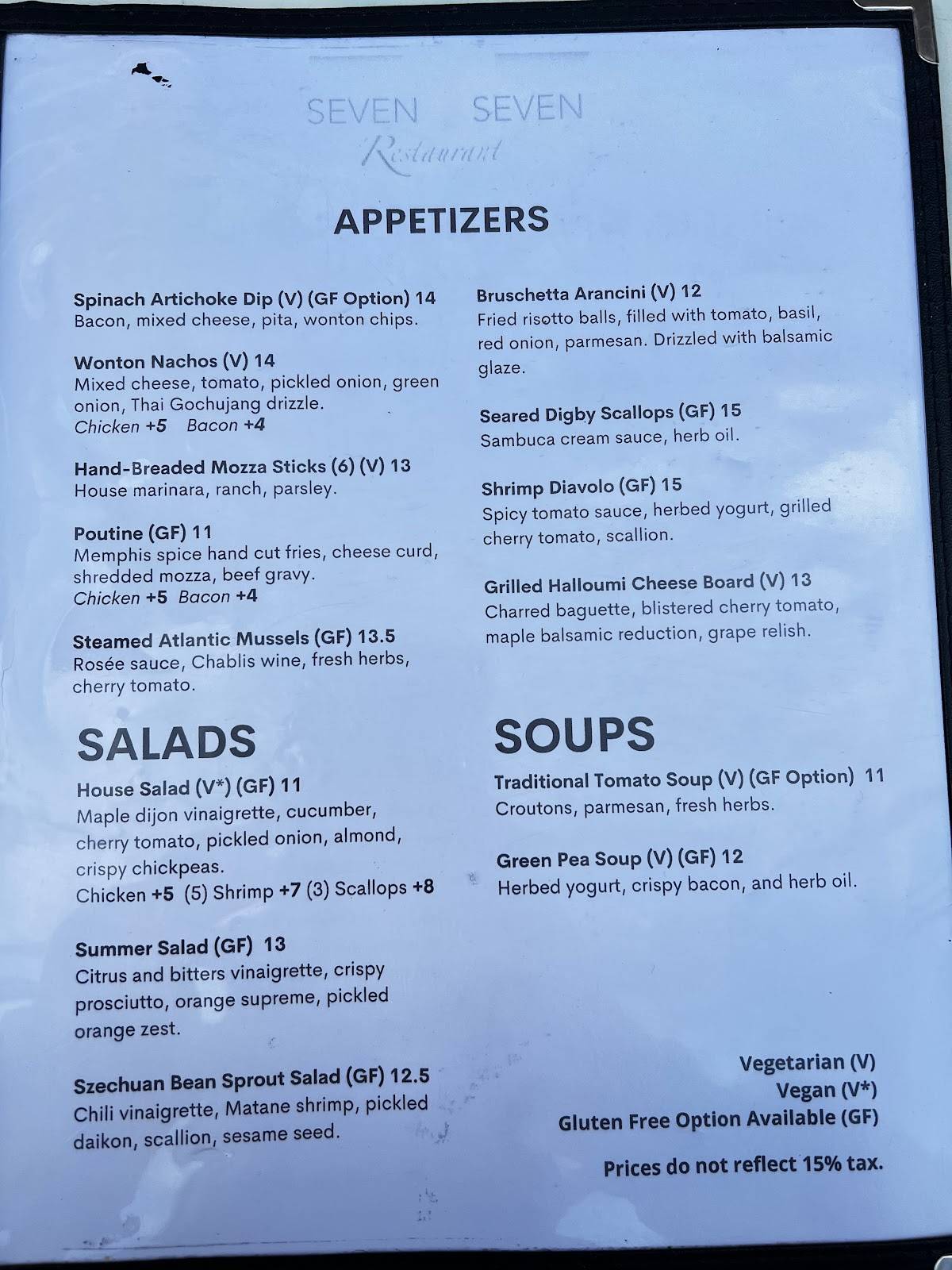 Menu at 7 by 7 Restaurant, Sydney