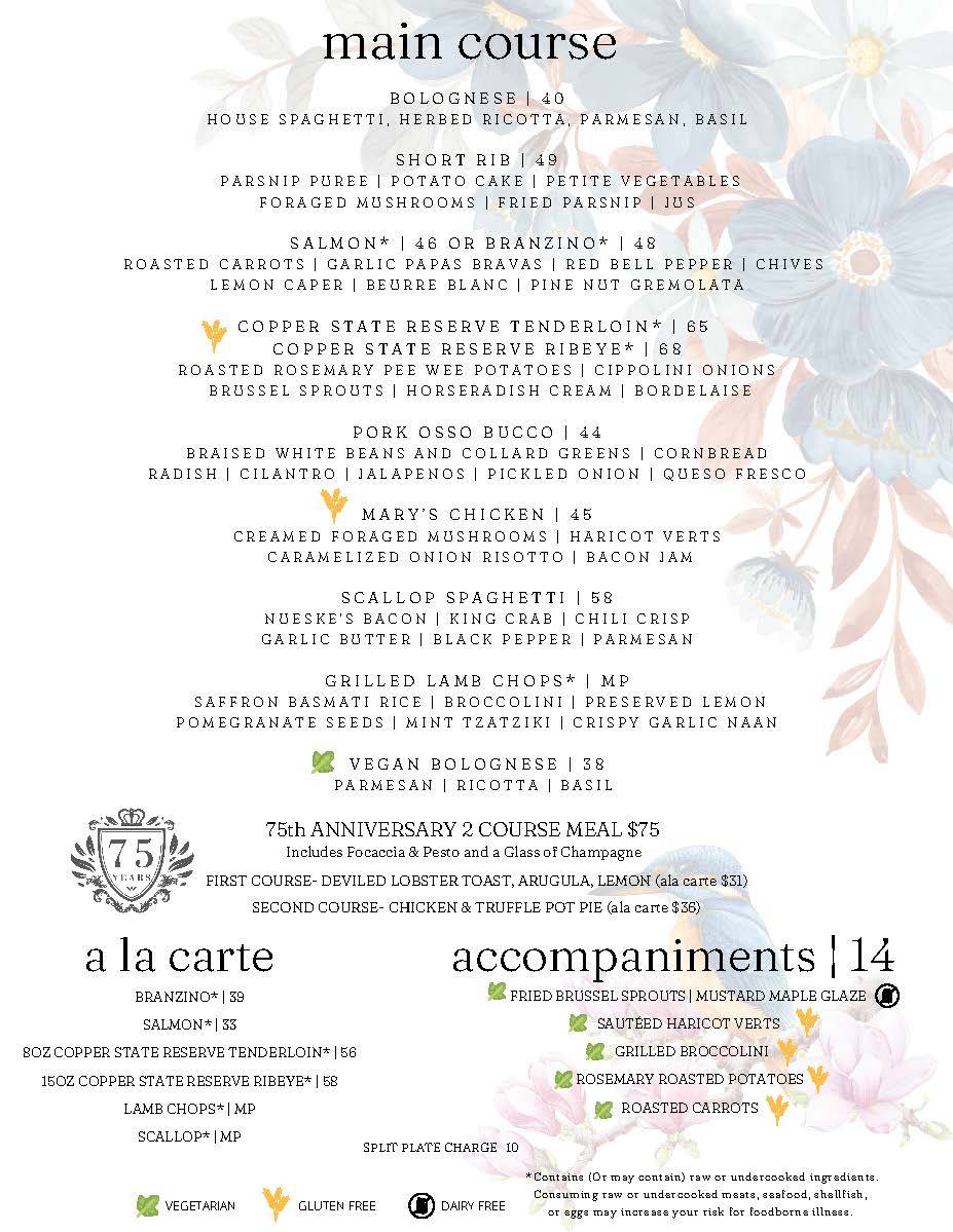 Menu at T. Cook's at Royal Palms Resort & Spa restaurant, Phoenix
