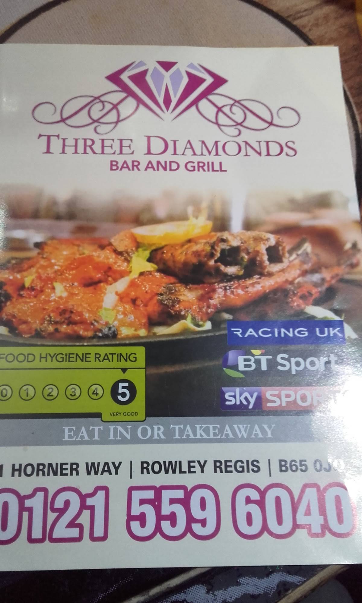 Menu at THREE DIAMONDS BAR AND GRILL- ROWLEY REGIS, Rowley Regis