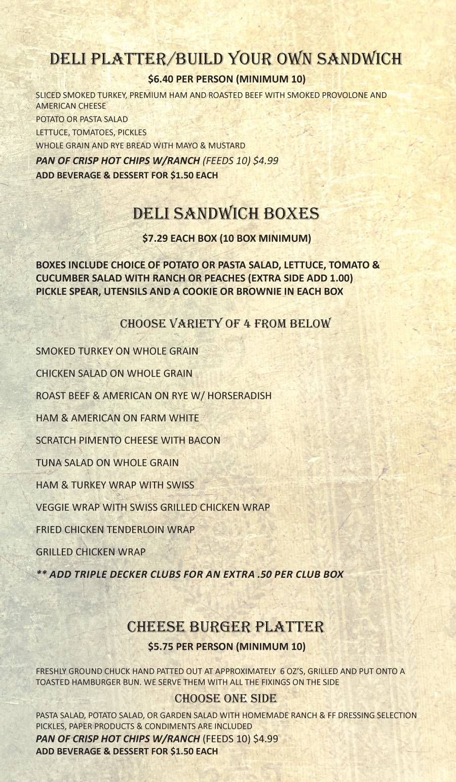 Menu at TJ's Deli & Grill restaurant, Winston-Salem, Country Club Rd