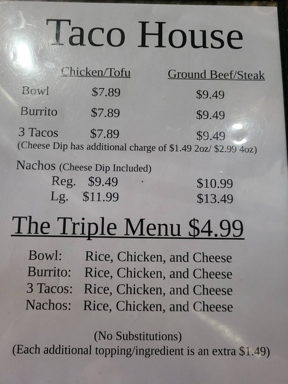 Menu at Taco House restaurant, Calhoun, 803 S Wall St