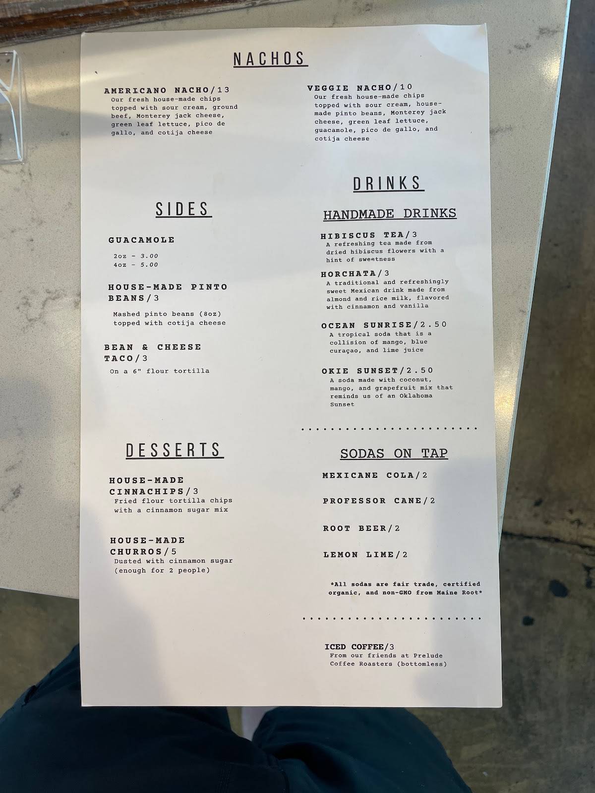 Menu at Taco Nation restaurant, Oklahoma City, Wheeler St
