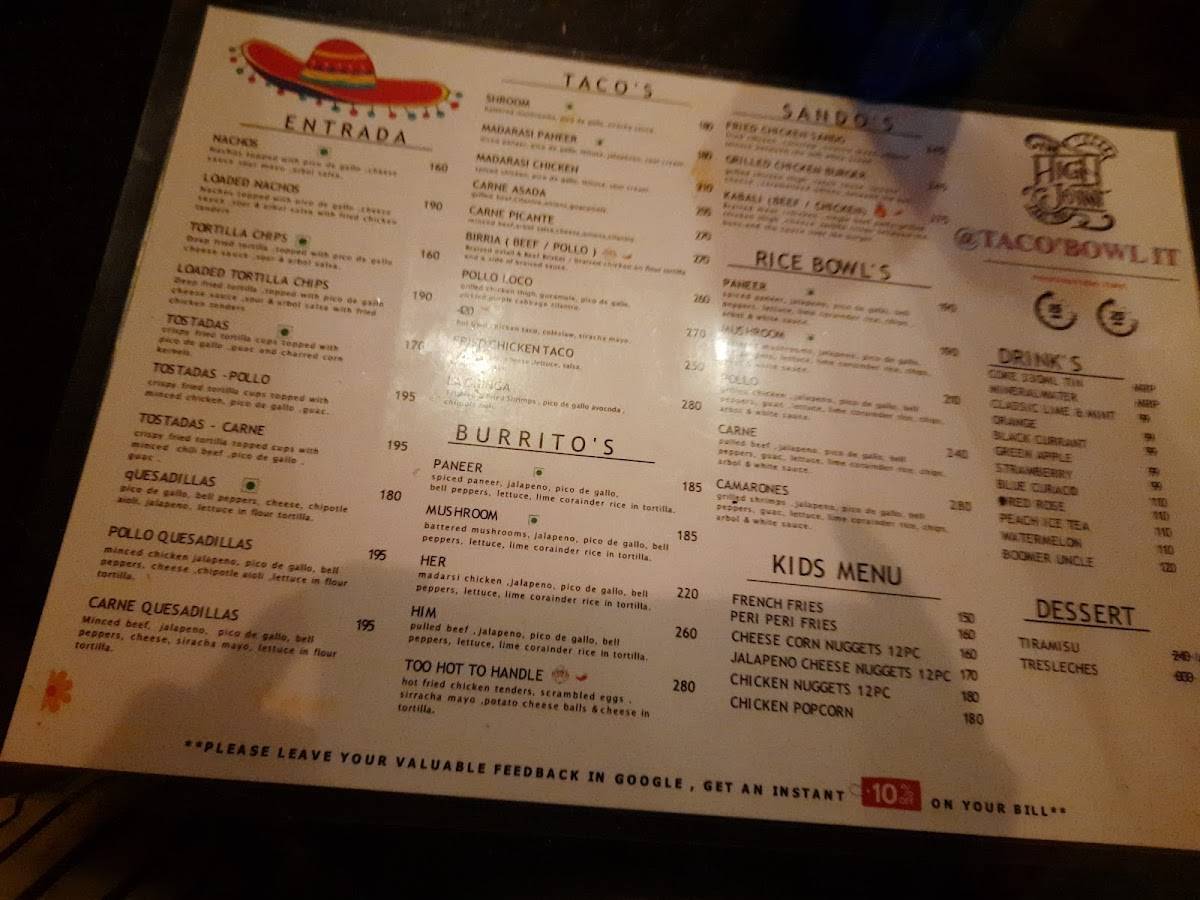 Menu at Taco bowl it, Chennai