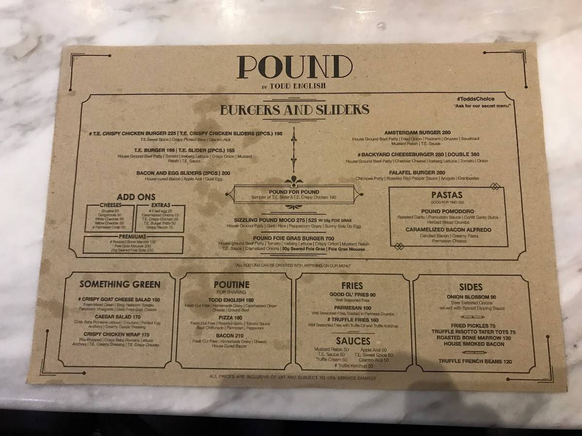 Menu at Pound BGC restaurant, Taguig, H322+C44