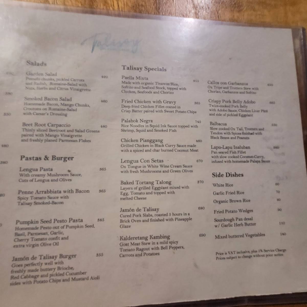 Menu at Talisay The Garden Cafe, Quezon City