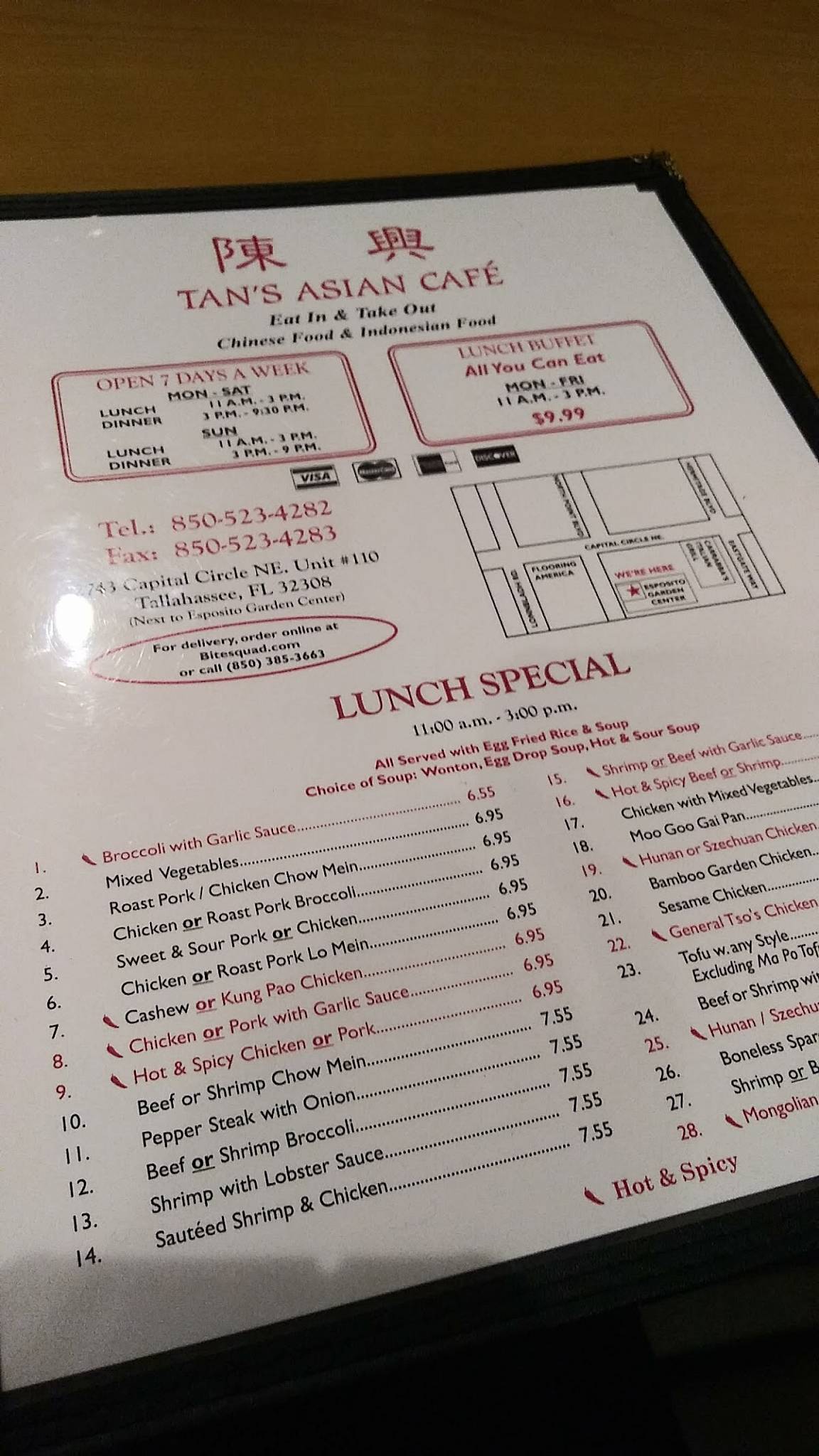 Menu at Tan's Asian Cafe, Tallahassee, Capital Cir NE #110