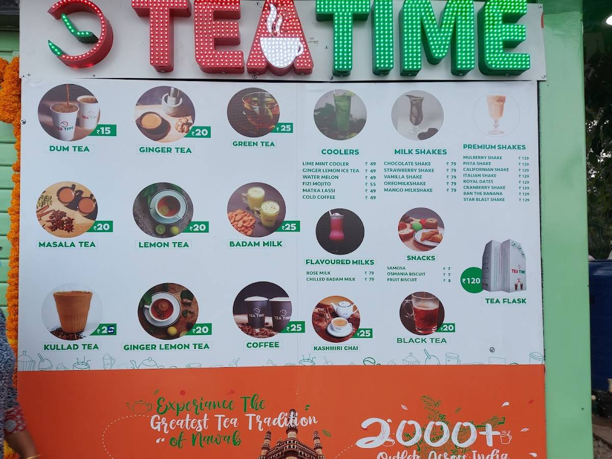 Menu at Tea Time, Hyderabad, NTR Garden road