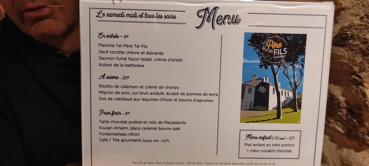 Menu au Tel Père Tel Fils restaurant, Vertou