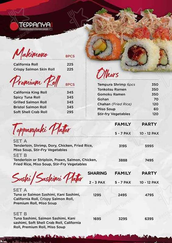Menu at Teppanya restaurant, Quezon City