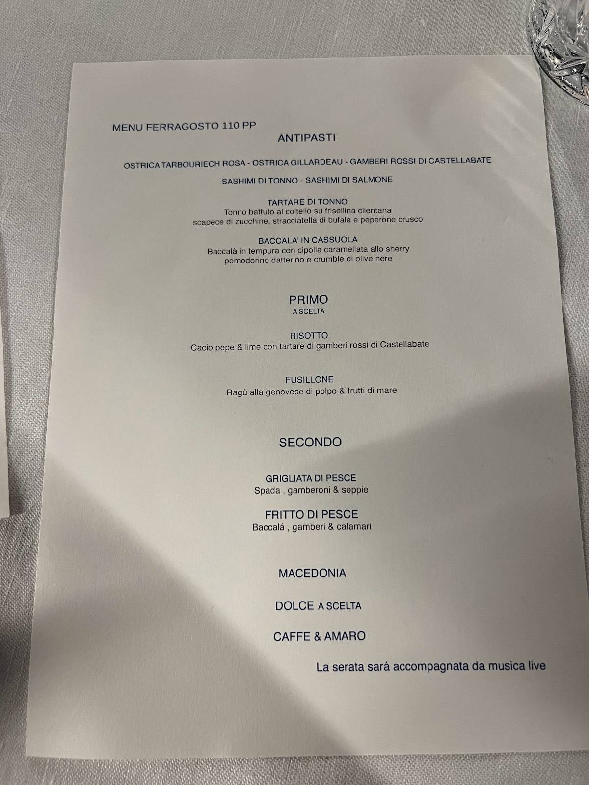 Menu at Terrazza Prisco restaurant, Sant Mary