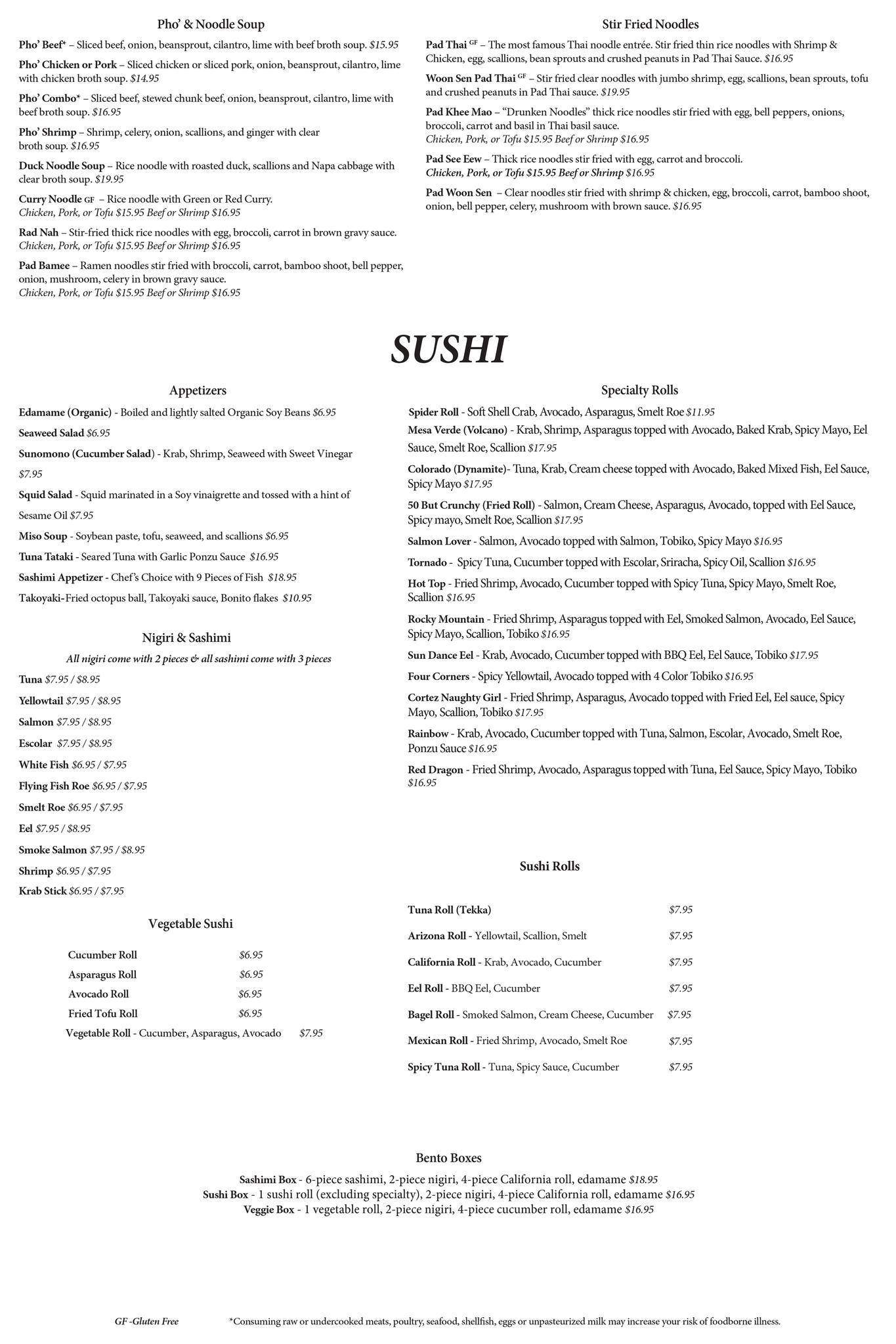 Menu at Thai Cortez restaurant, Cortez