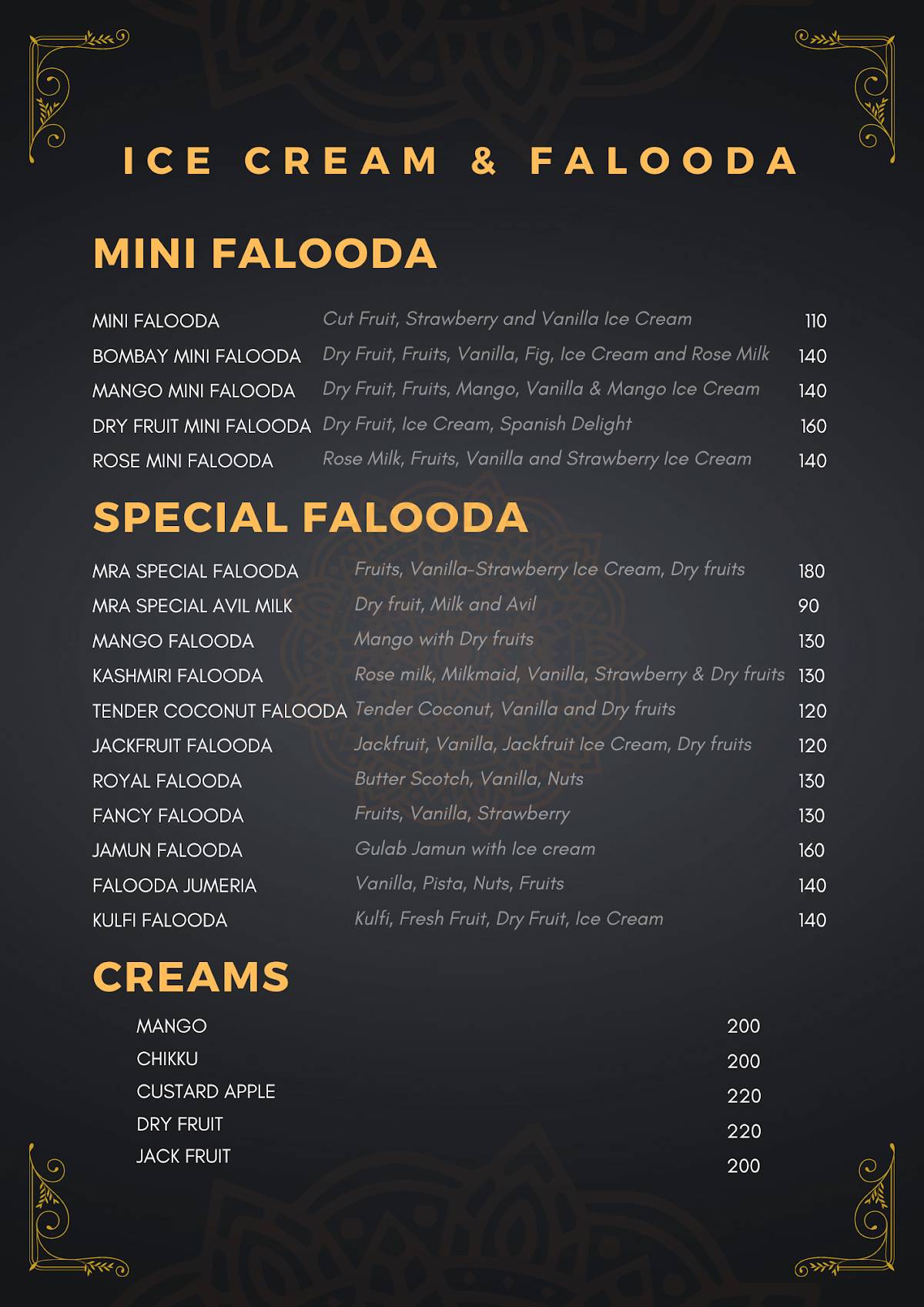 Menu at MRA Restaurant,Bakery & Cafe, Thalassery