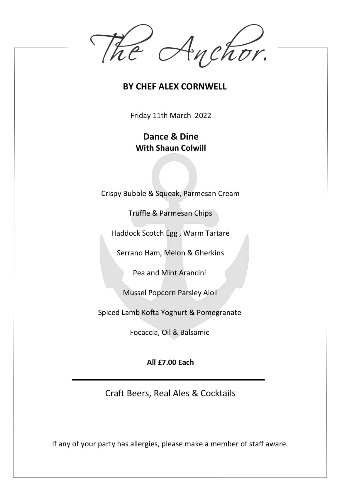 Menu at The Anchor pub & bar, Burwell, 63 North St