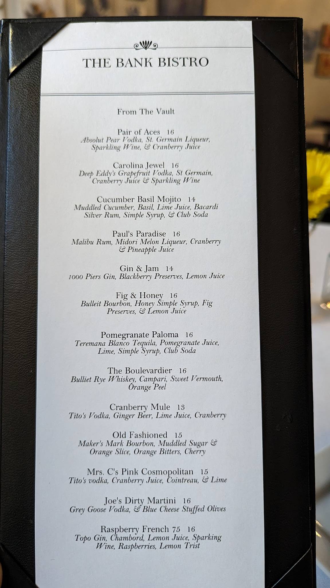 Menu at The Bank Bistro pub & bar, Washington