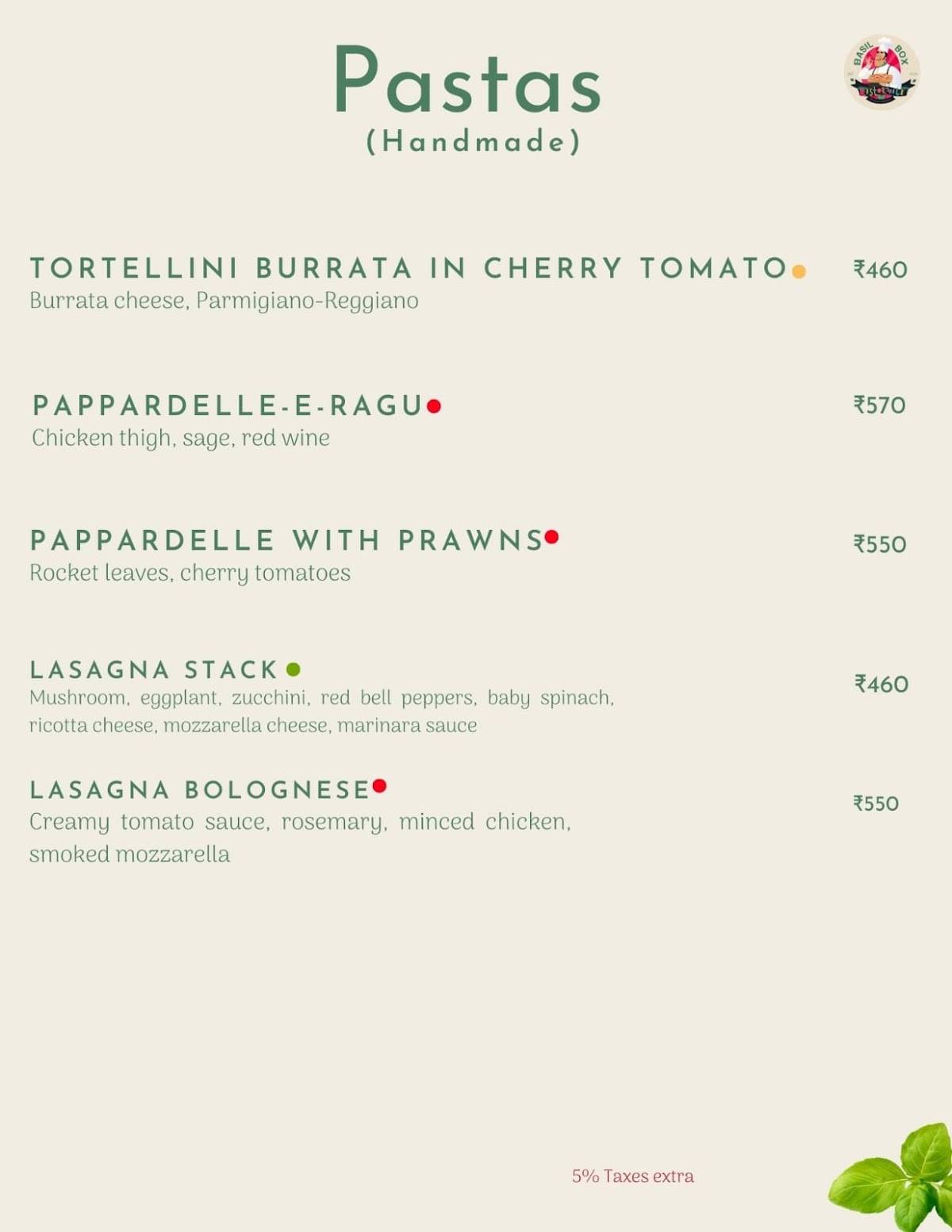 Menu at The Basil Box, New Delhi, 3rd floor