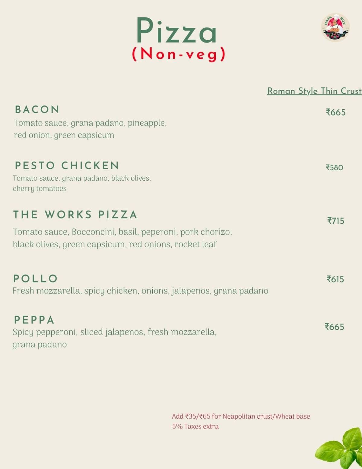Menu at The Basil Box, New Delhi, 3rd floor