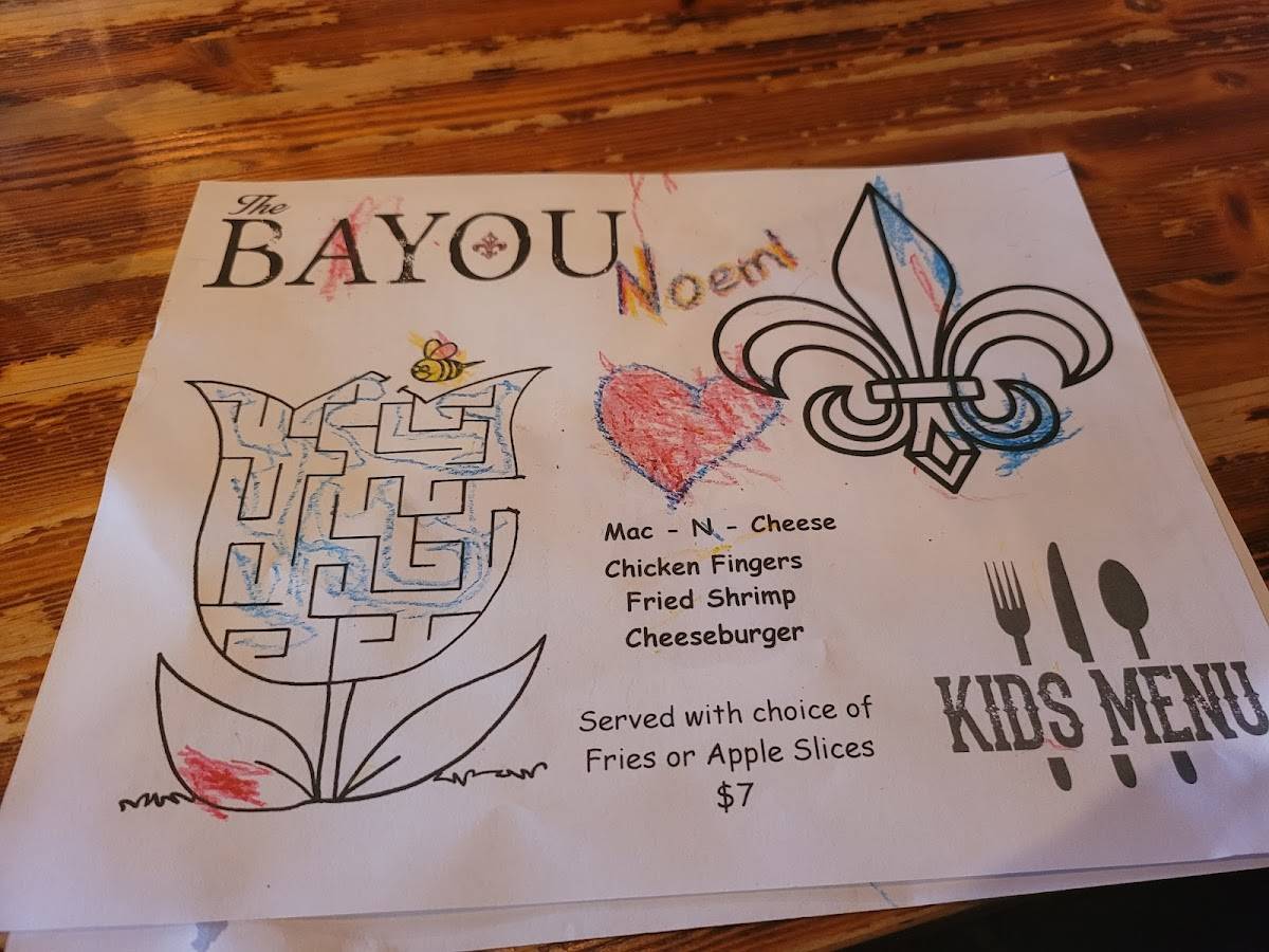 Menu at The Bayou restaurant, Bethlehem