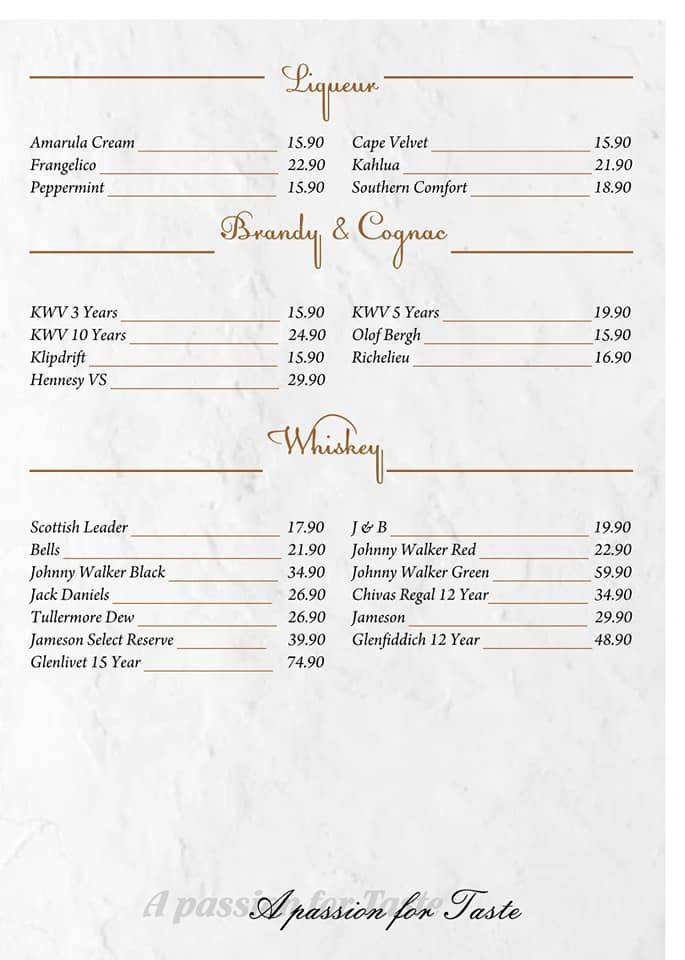 Menu at The Beef 'n Reef restaurant, Bloemfontein, Kenneth Kaunda Rd