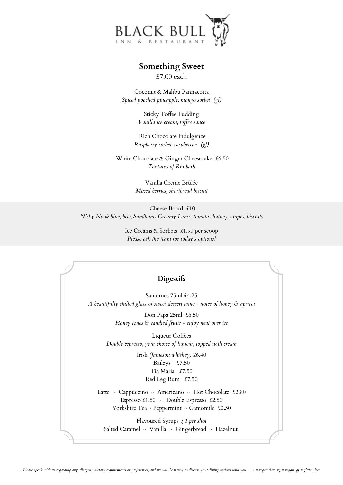 Menu at The Black Bull Inn & Restaurant, Blackburn, Old Langho Rd